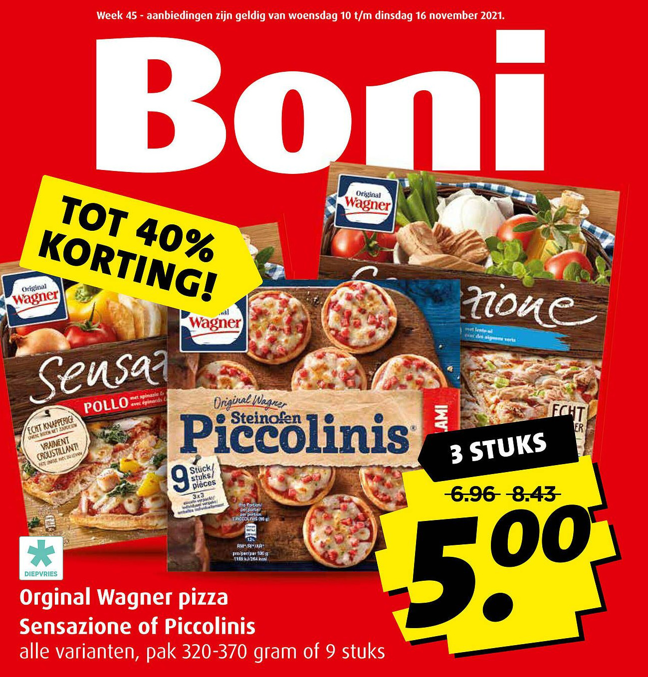 Orginal Wagner pizza Sensazione of Piccolinis aanbieding bij Boni