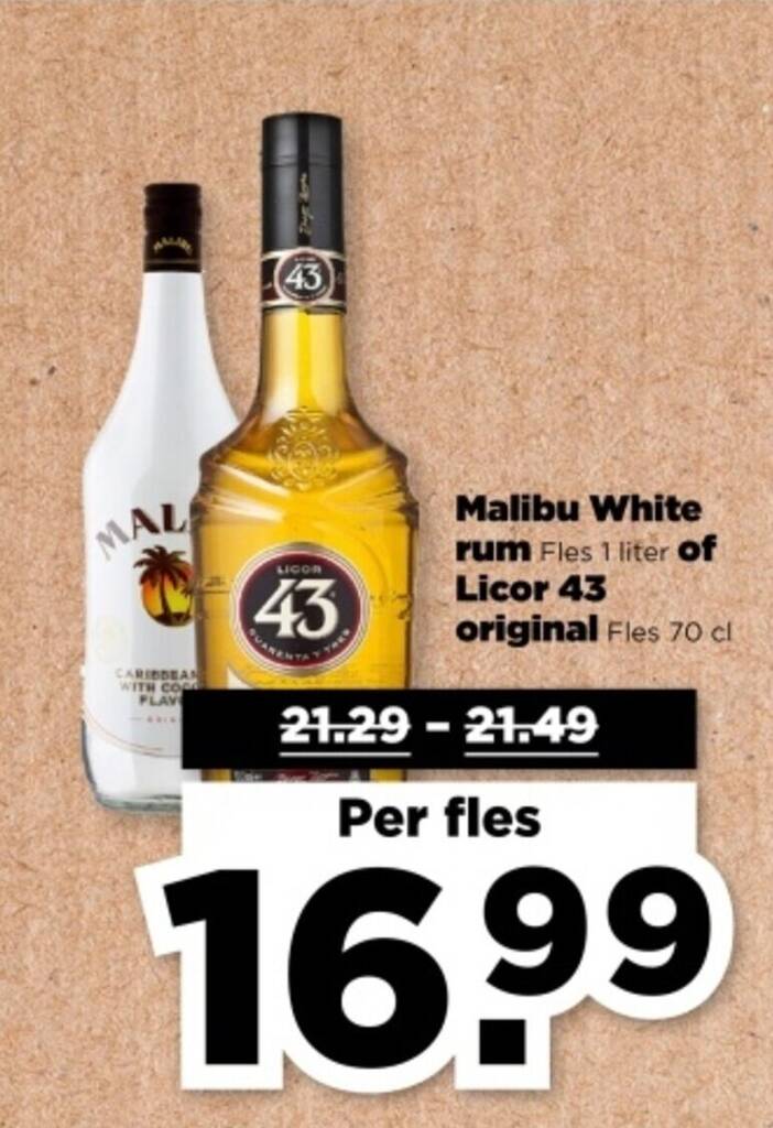 Malibu White rum of Licor 43 original 70 cl of 1 liter aanbieding bij PLUS