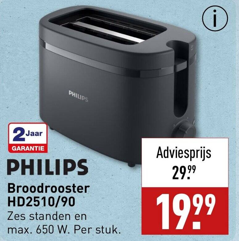 PHILIPS Broodrooster HD2510/90 Per stuk aanbieding bij ALDI