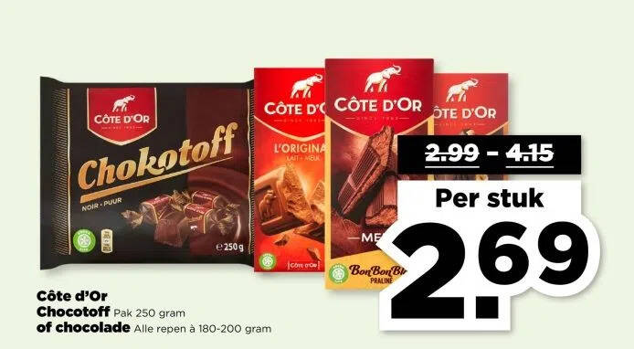 Côte d'Or Chocotoff Pak 250 gram of chocolade Alle repen à 180-200 gram ...