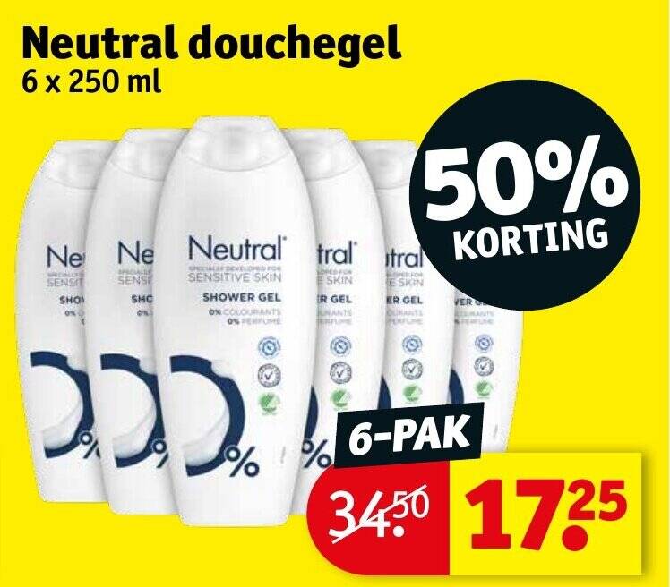 Neutral douchegel 6 x 250 ml aanbieding bij Kruidvat Geldig van 16-09-2024