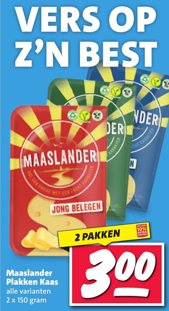Maaslander Plakken Kaas 150 gram aanbieding bij Nettorama