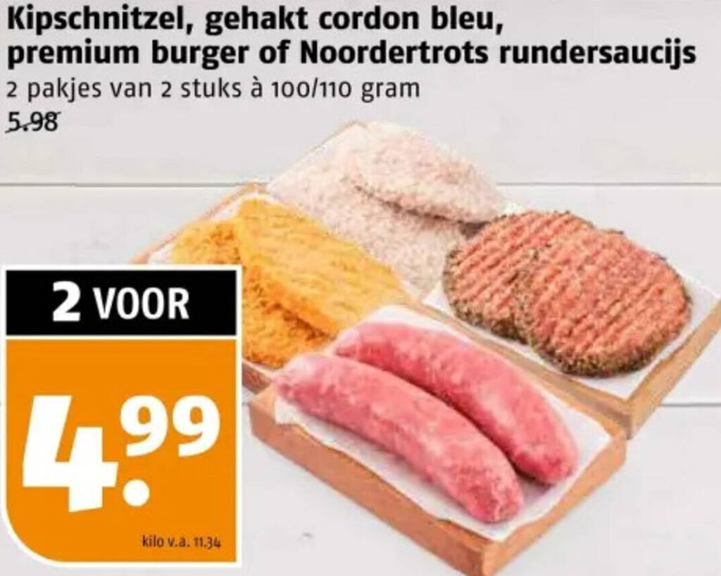 Kipschnitzel, gehakt cordon bleu, premium burger of Noordertrots ...