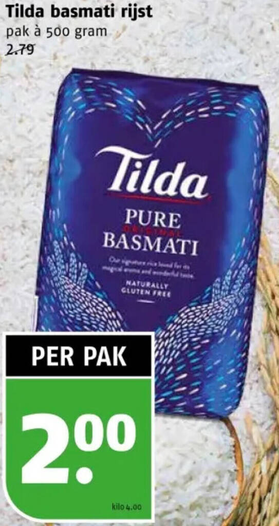 Tilda basmati rijst 500 gram aanbieding bij Poiesz