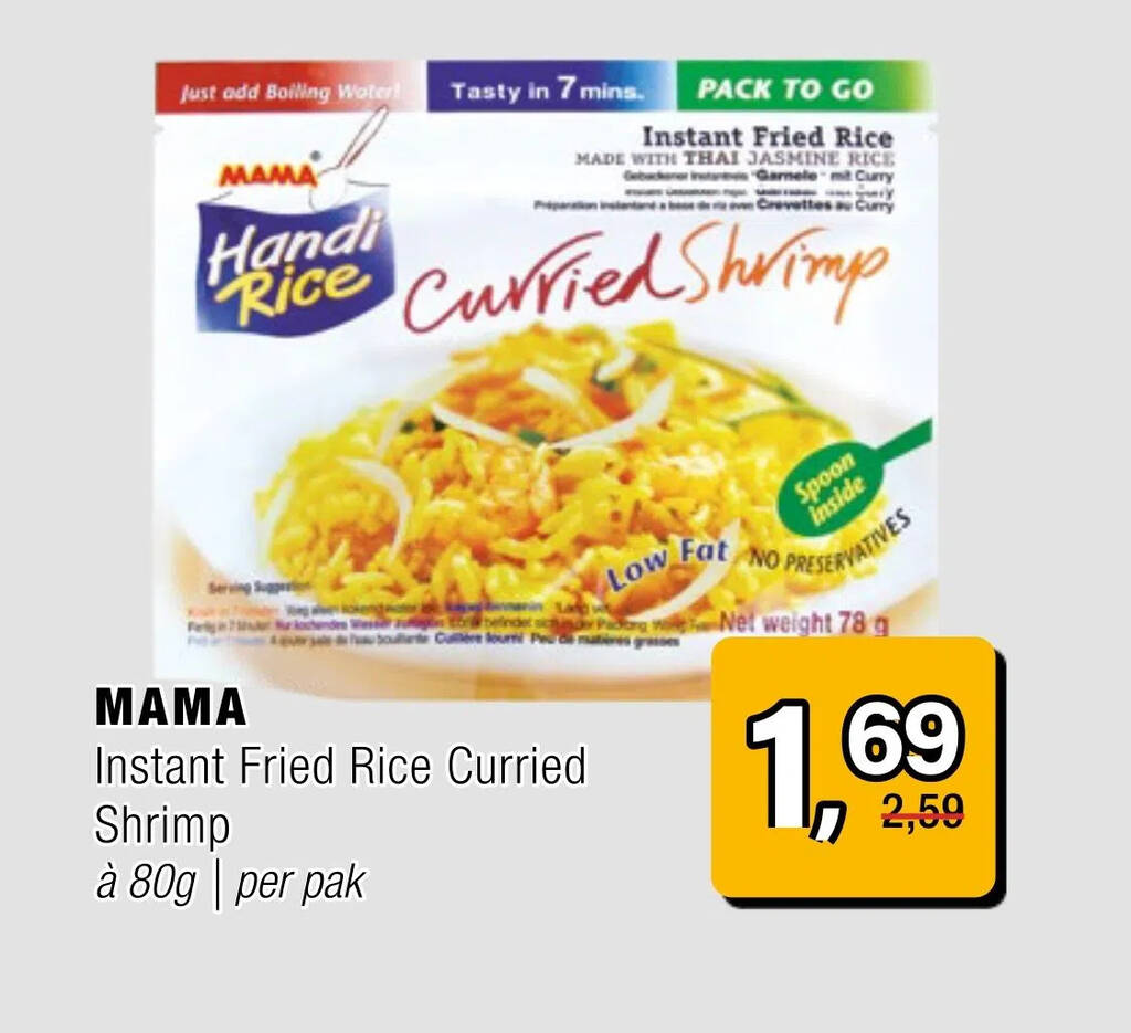 MAMA Instant Fried Rice Curried Shrimp aanbieding bij Amazing Oriëntal