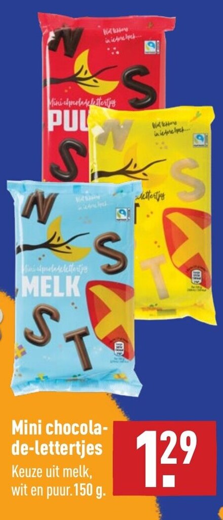 Mini chocolade-lettertjes 150g aanbieding bij ALDI