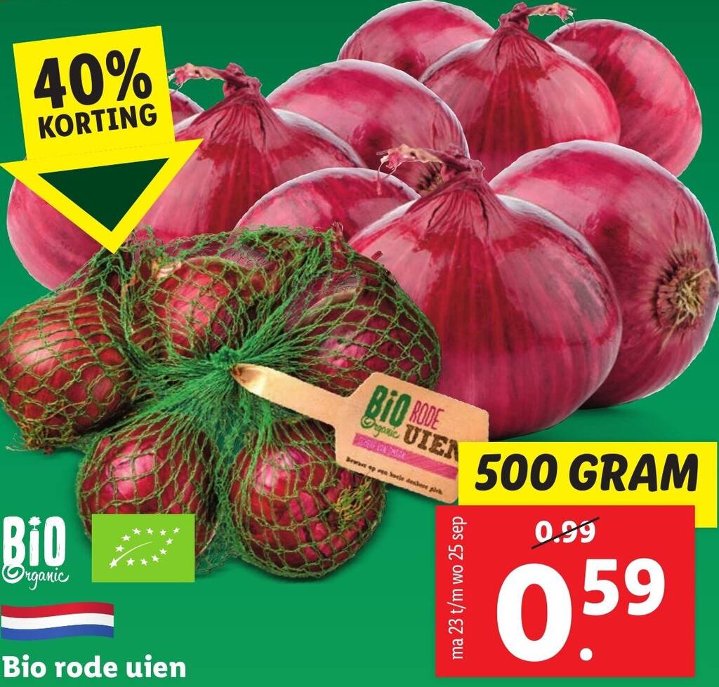 Bio rode uien 500 gram aanbieding bij Lidl