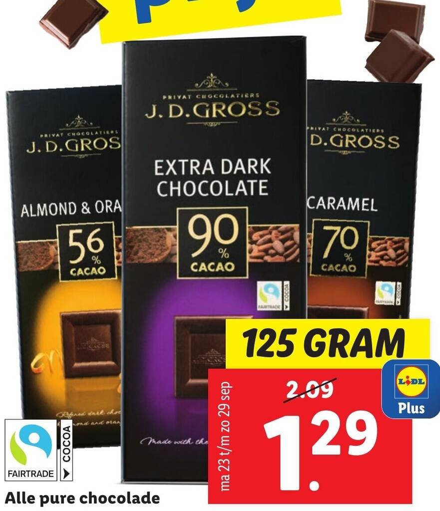 Alle pure chocolade 125 gram aanbieding bij Lidl
