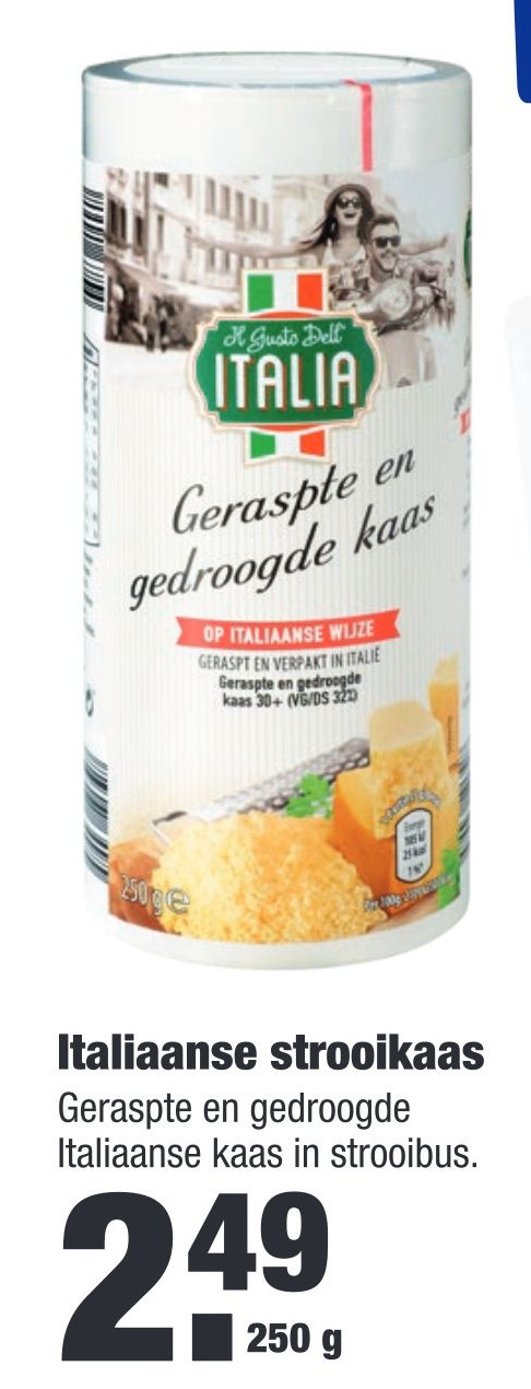 Italiaanse strooikaas 250 gram aanbieding bij ALDI