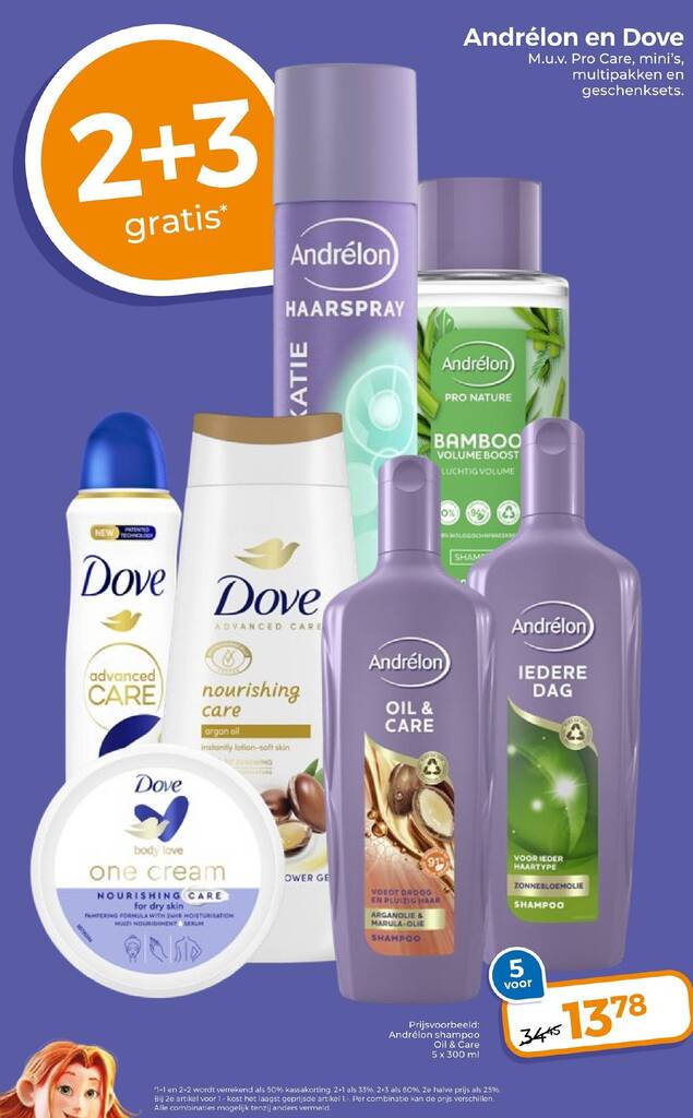 Andrélon en Dove 300 ml 2+3 gratis aanbieding bij Trekpleister