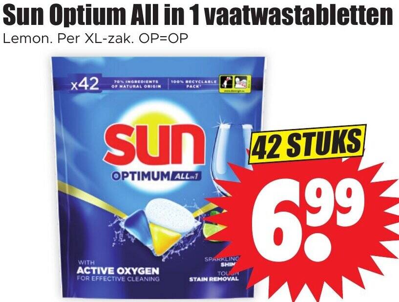 Sun Optium All in 1 vaatwastabletten 42 stuks aanbieding bij Dirk