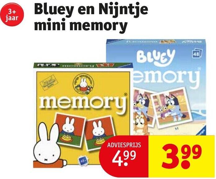 Bluey en Nijntje mini memory aanbieding bij Kruidvat