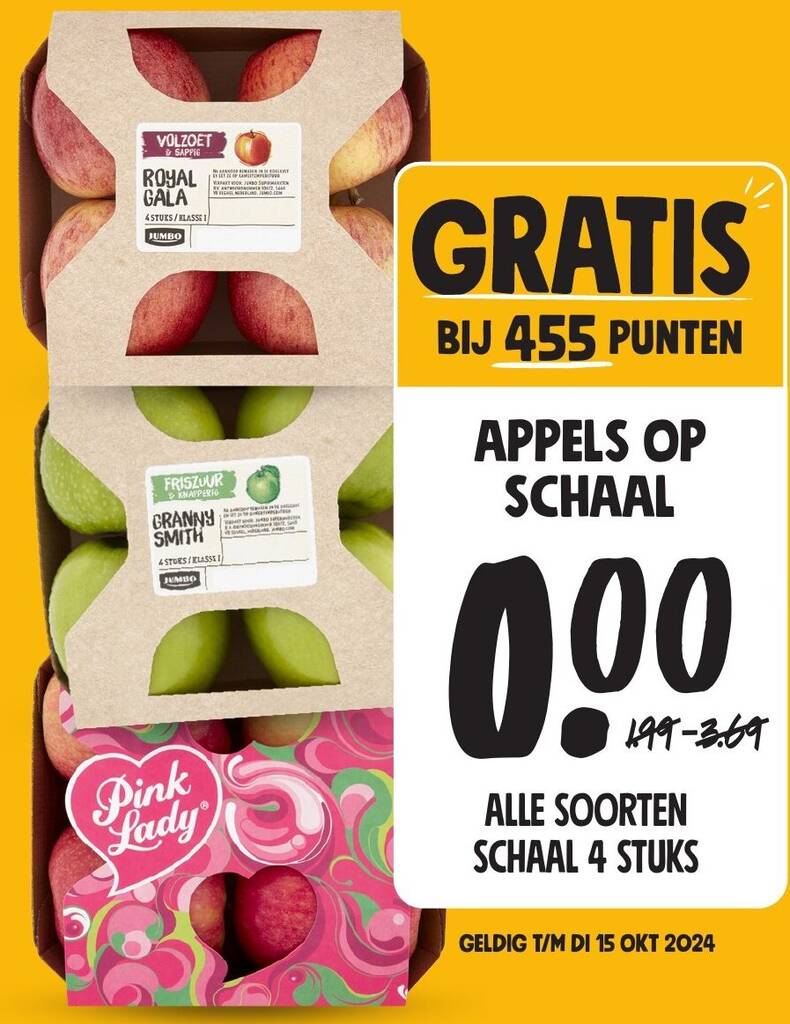Appels op schaal 4 stuks gratis aanbieding bij Jumbo