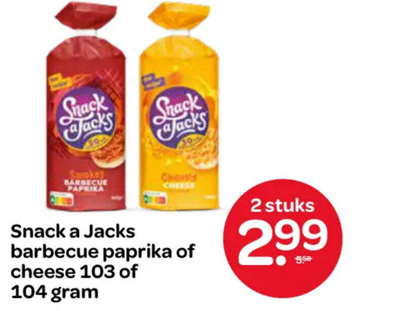 Snack a jack barbecue paprika of cheese 103 - 104 gram aanbieding bij Spar