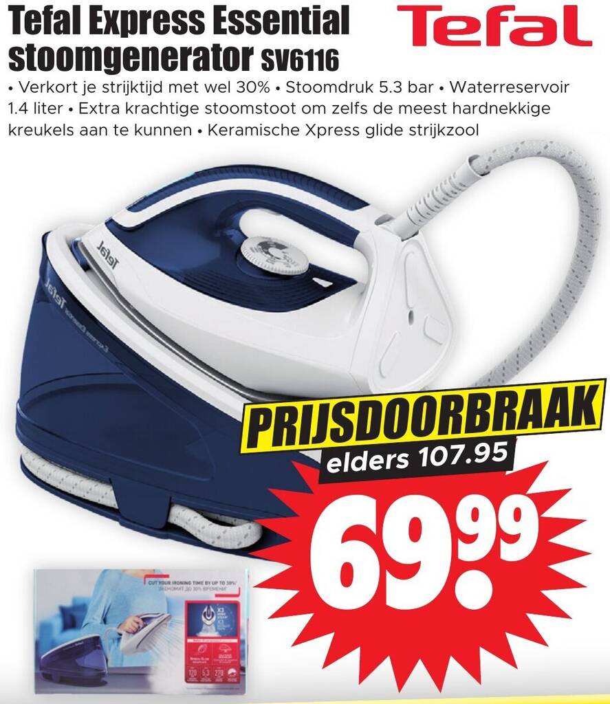 Tefal Express Essential stoomgenerator SV6116 aanbieding bij Dirk
