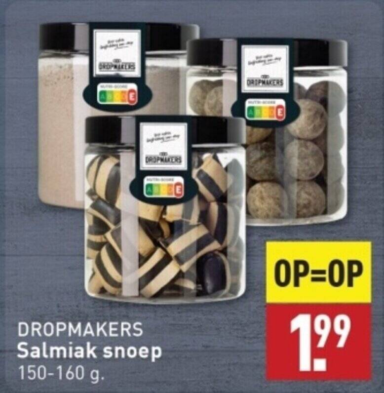 DROPMAKERS Salmiak snoep 150/160 g aanbieding bij ALDI
