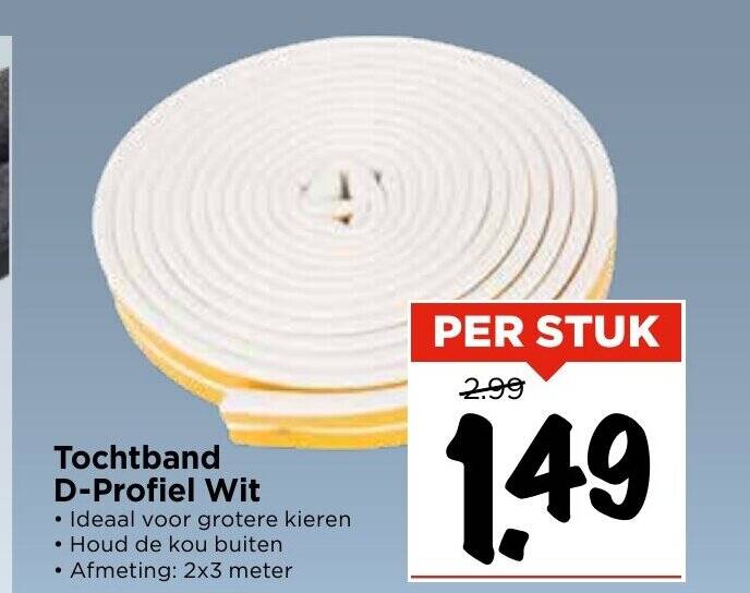 Tochtband D-Profiel Wit 2x3 m aanbieding bij Vomar Voordeelmarkt