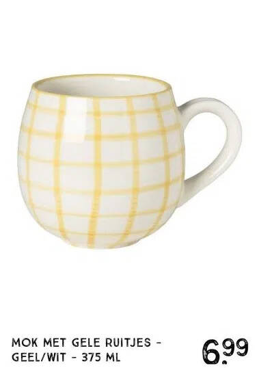 Mok met gele ruitjes - geel/wit - 375 ml aanbieding bij Xenos