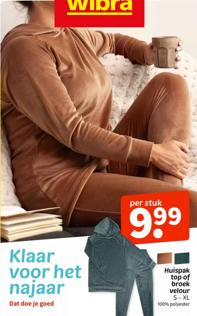 Huispak top of broek velour S-XL aanbieding bij Wibra