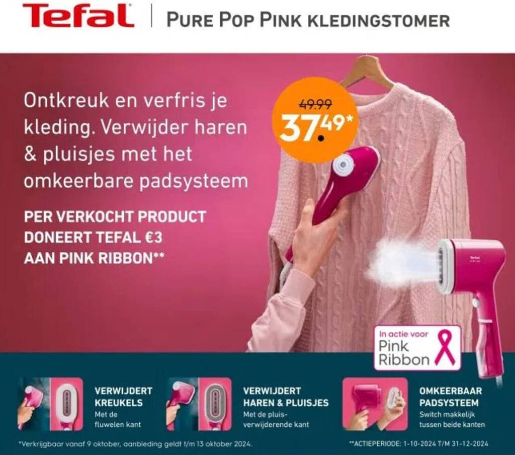 Tefal pure pop pink kledingstomer aanbieding bij Blokker
