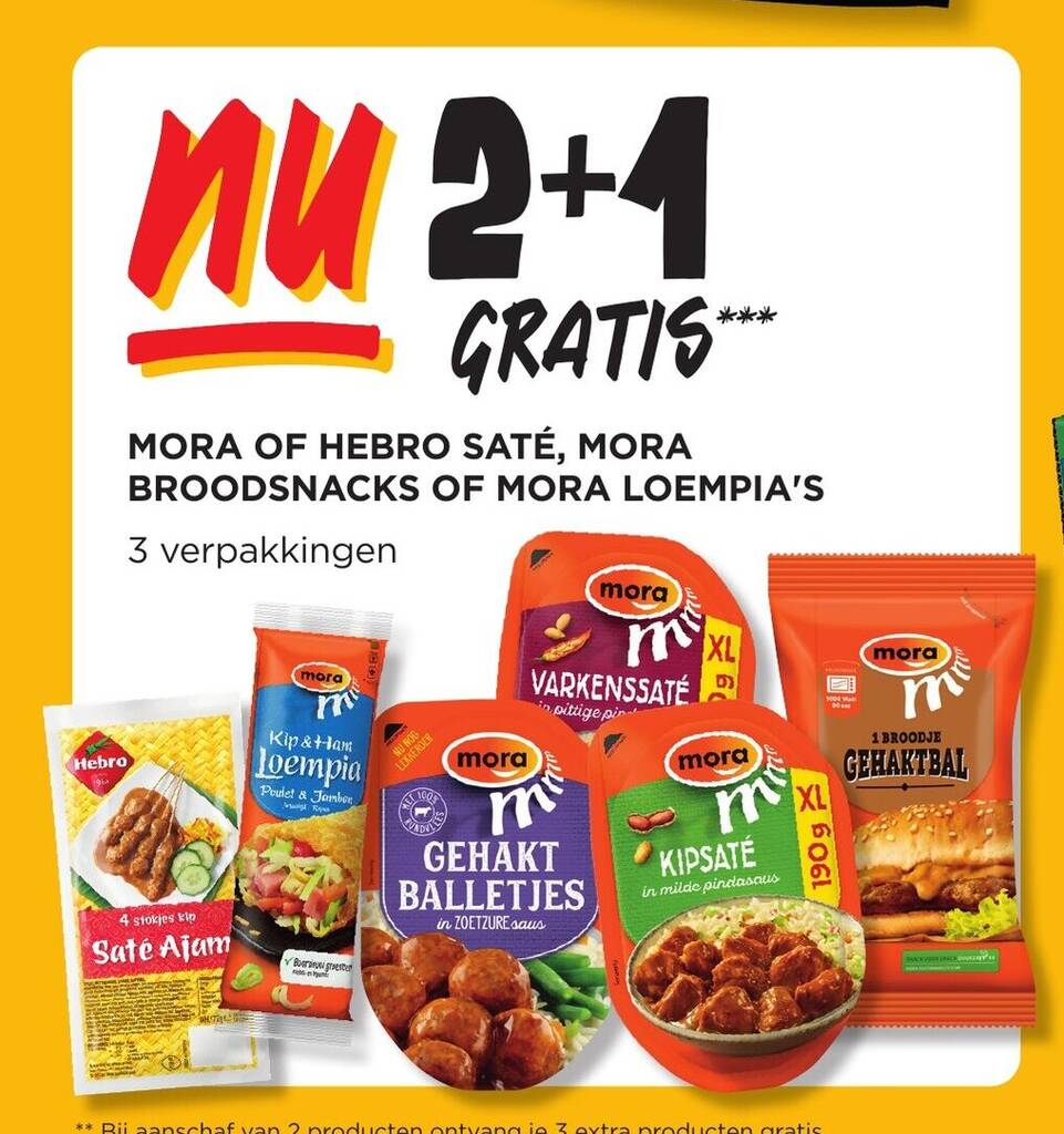 Mora of hebro saté, mora broodsnacks of mora loempia's 2+1 GRATIS ...