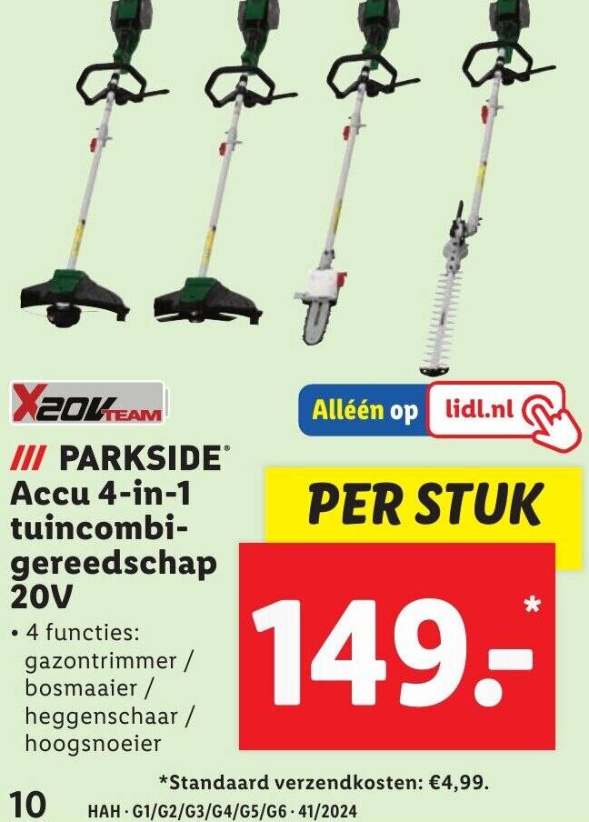 PARKSIDE Accu 4-in-1 tuincombigereedschap 20V Per stuk aanbieding bij Lidl