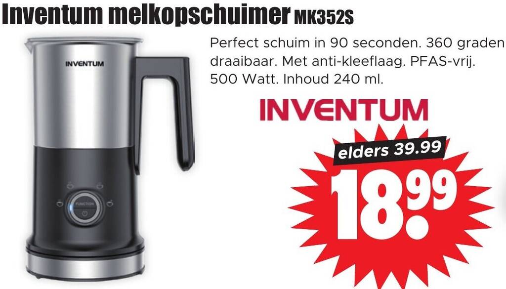 Inventum melkopschuimer MK352S 240 ml aanbieding bij Dirk