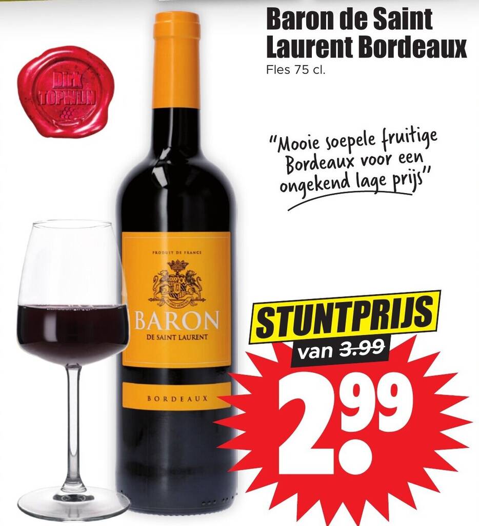 Baron de Saint Laurent Bordeaux 75 cl. aanbieding bij Dirk