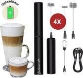 BELMONDT Elektrische Melkopschuimer - USB oplaadbaar- 4 opzetstukken-Zwart aanbieding bij Bol.com