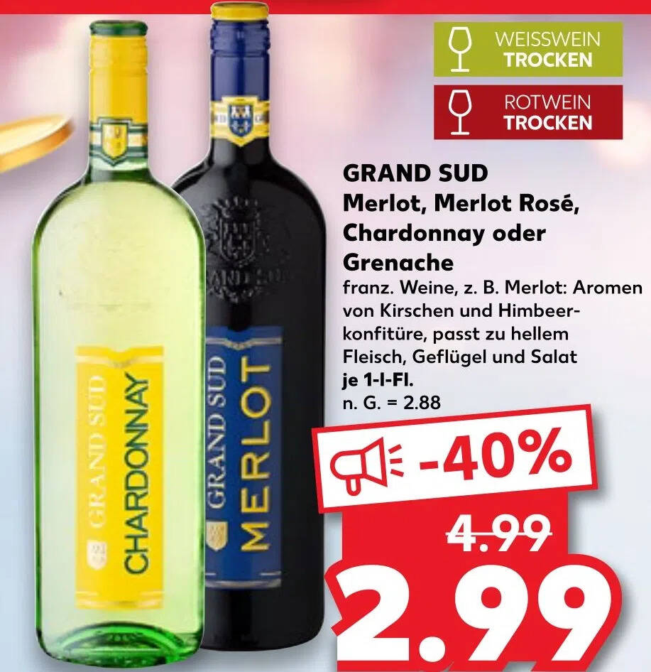 GRAND SUD Merlot, Merlot Rosé, Chardonnay oder Grenache aanbieding bij ...