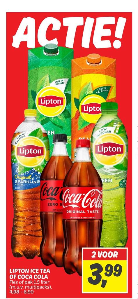 Lipton ice tea of coca cola 1,5 l aanbieding bij Dekamarkt