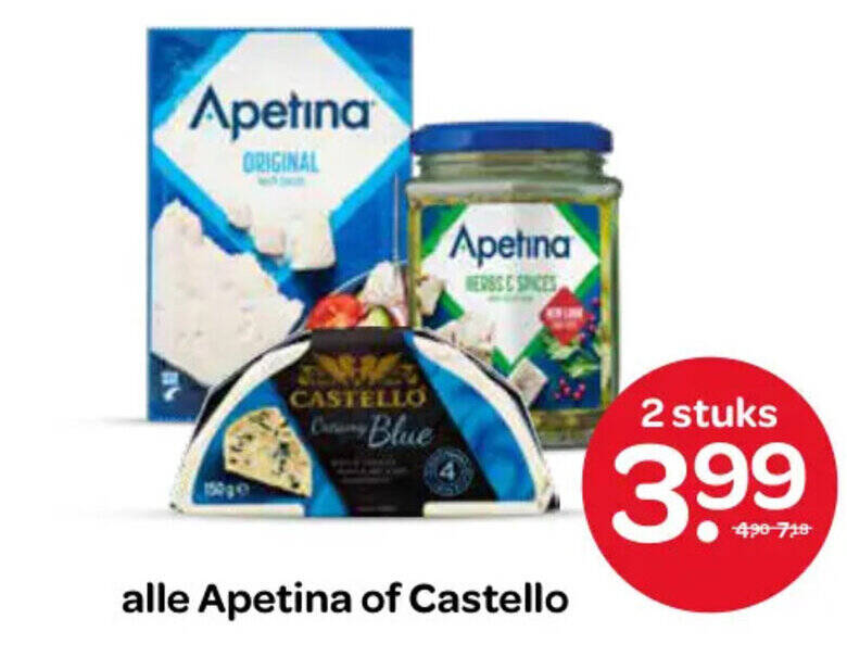 Alle apetina of castello 2 stuks aanbieding bij Spar