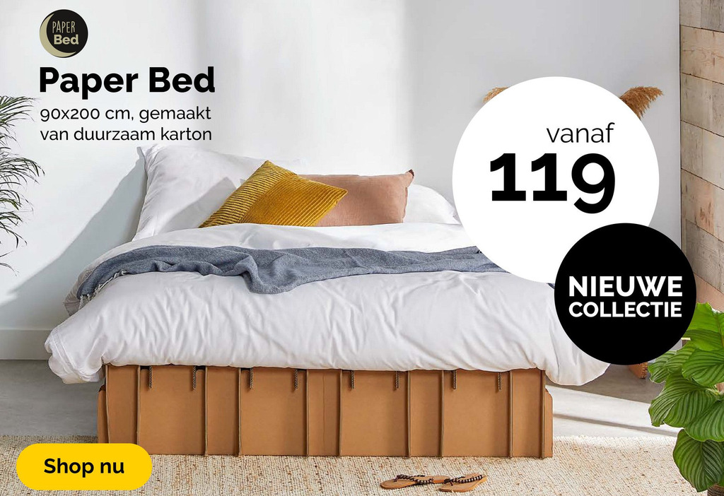 Paper Bed 90x200 cm, gemaakt van duurzaam karton aanbieding bij Beter Bed