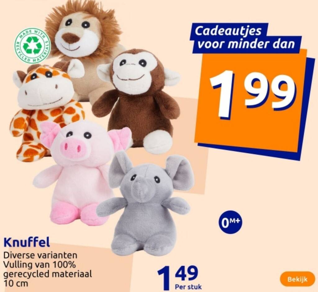 Knuffel 10 cm aanbieding bij Action € 1,49
