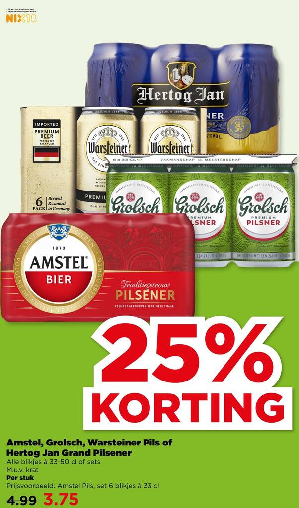 Amstel, Grolsch, Warsteiner Pils of Hertog Jan Grand Pilsener 33-50 cl ...