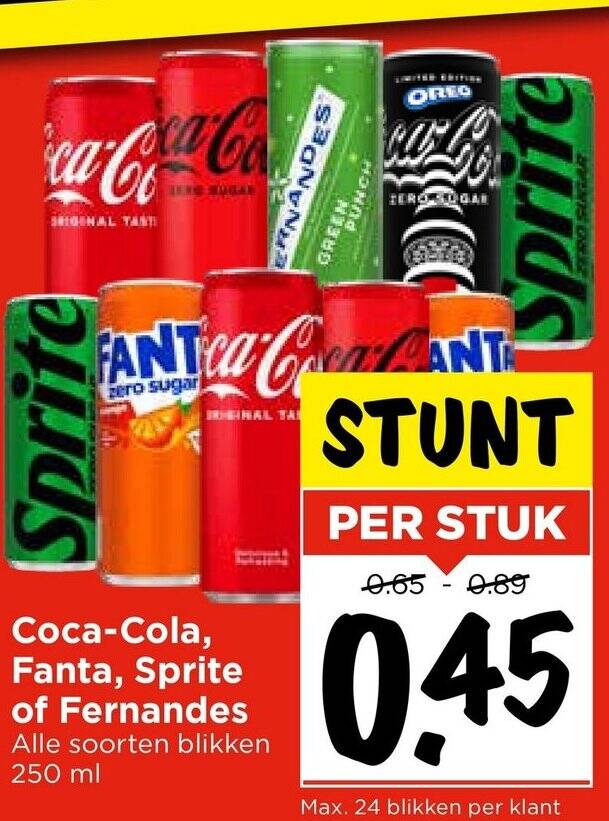 Coca-Cola, Fanta, Sprite of Fernandes 250 ml aanbieding bij Vomar ...