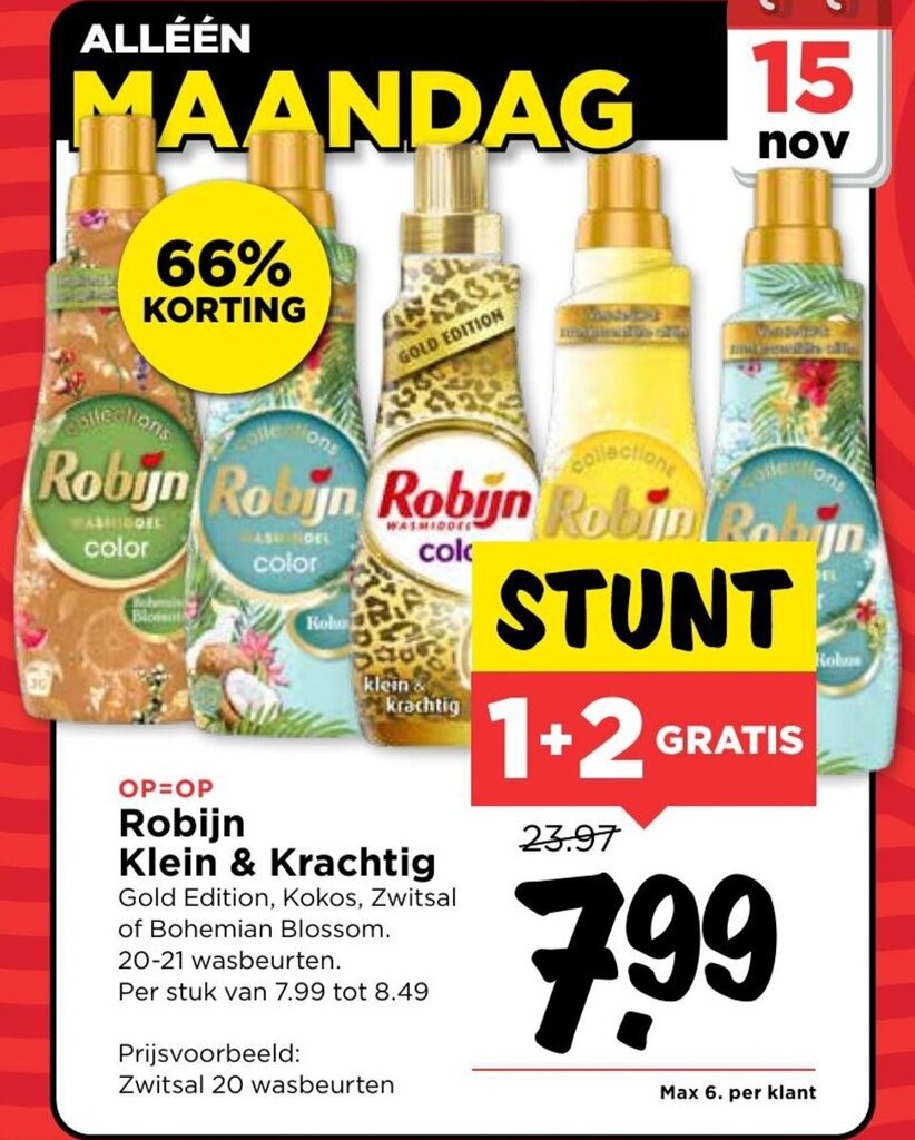 Robijn Klein & Krachtig 1+2 aanbieding bij Vomar Voordeelmarkt