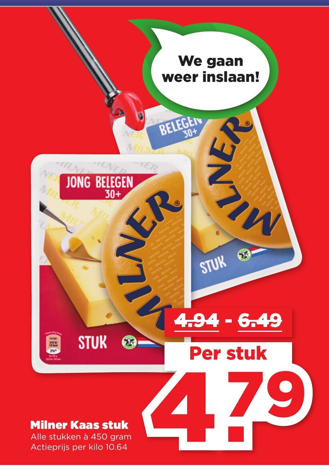 Milner Kaas Stuk 450 gram aanbieding bij PLUS