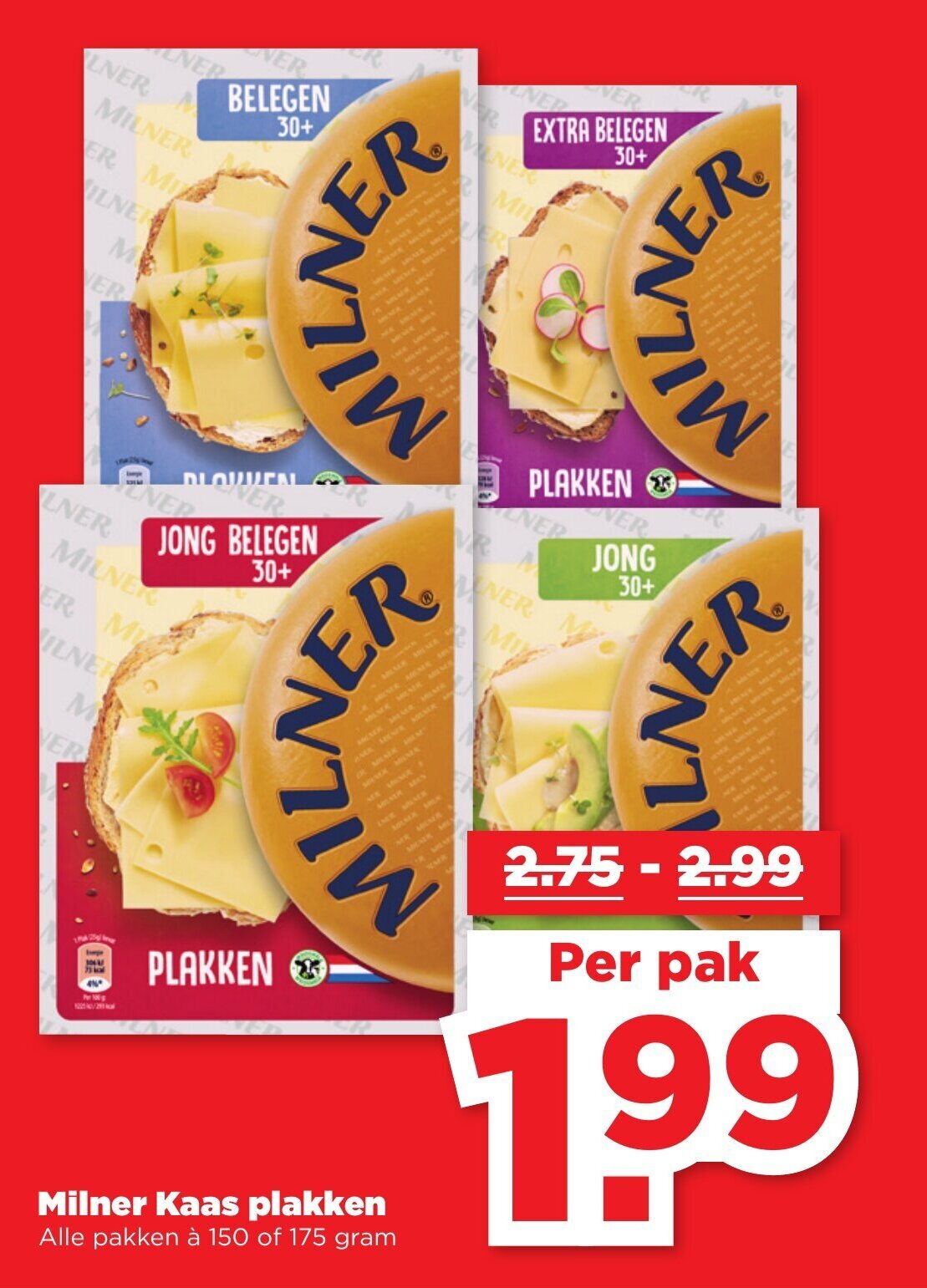 Milner Kaas Plakken 175 gram aanbieding bij PLUS