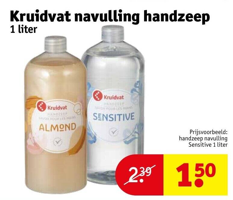 Navulling handzeep 1 liter aanbieding bij Kruidvat