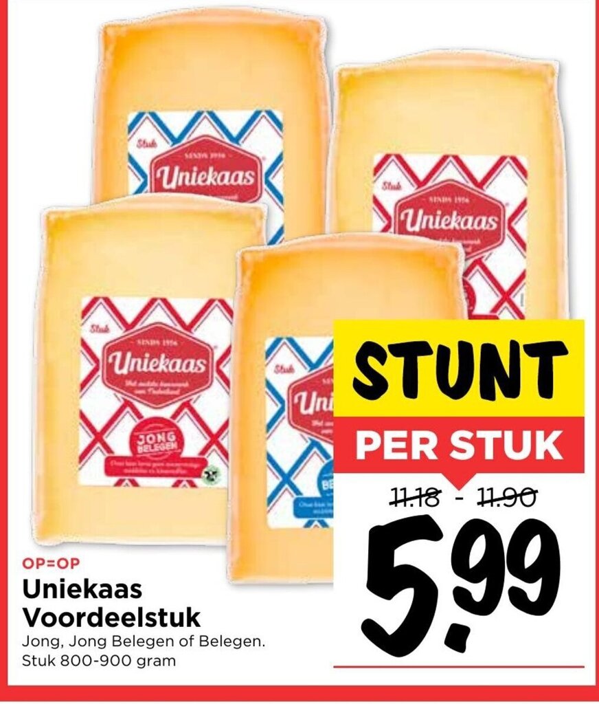 Uniekaas Kaas 800-900g aanbieding bij Vomar Voordeelmarkt