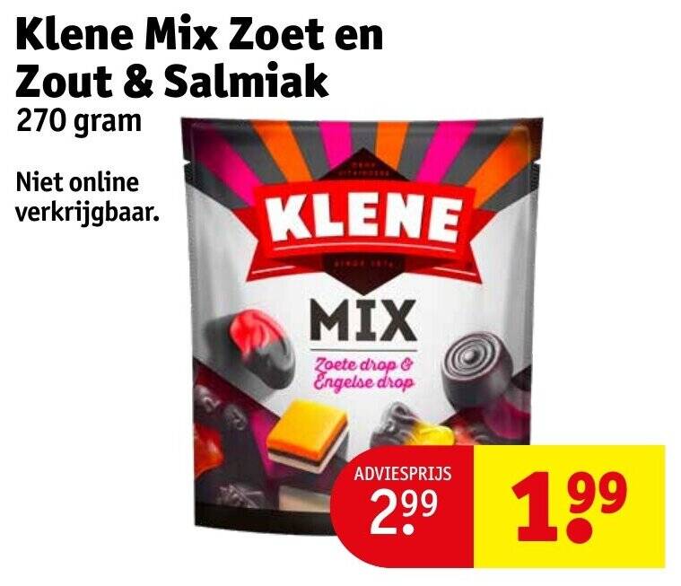 Klene Mix Zoet en Zout & Salmiak 270 gram aanbieding bij Kruidvat