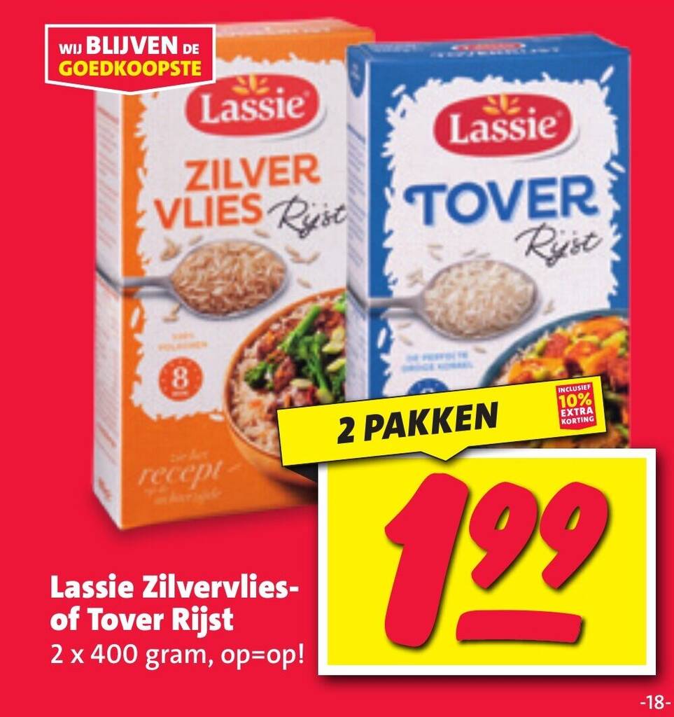 Lassie Zilvervlies of Tover Rijst 2 x 400 g aanbieding bij Nettorama