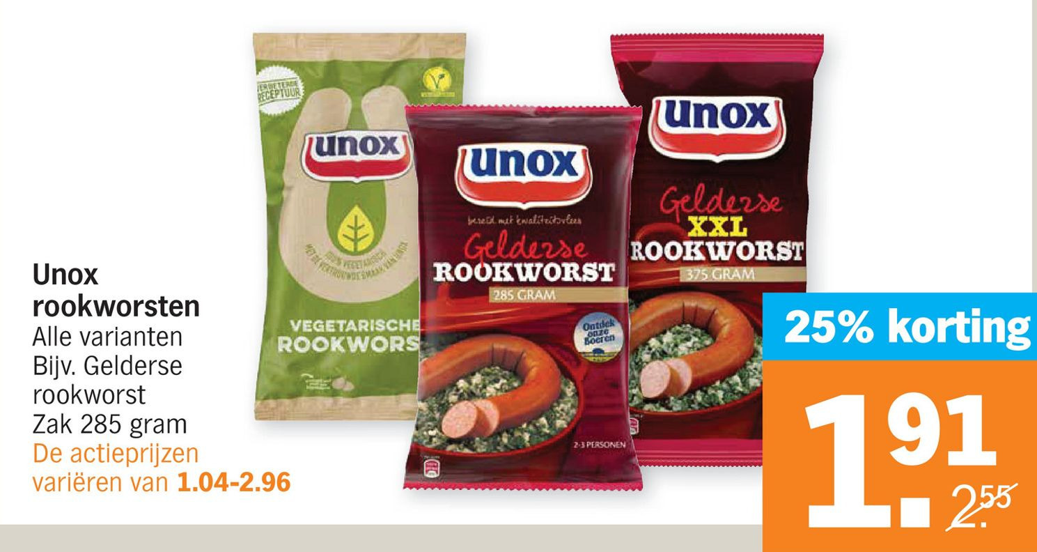 Unox rookworsten Alle varianten Bijv. Gelderse rookworst aanbieding bij ...