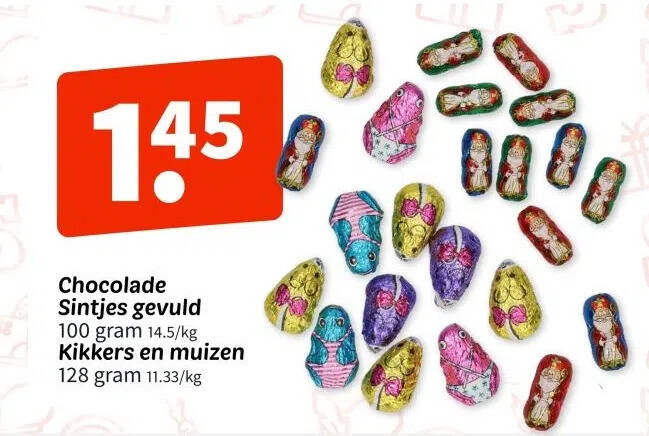 Chocolade Sintjes gevuld 100 gram 14.5/kg Kikkers en muizen 128 gram 11 ...
