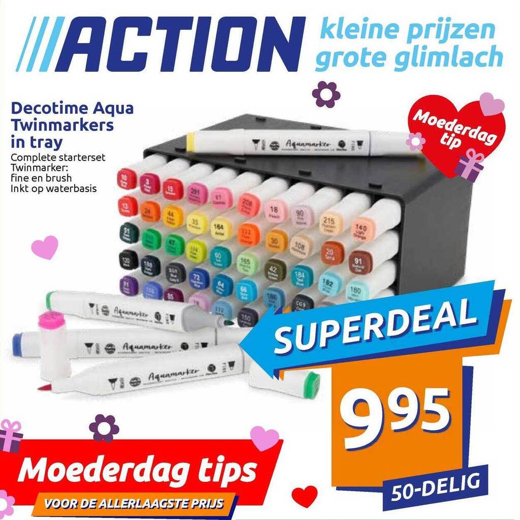 Decotime aqua twinmarkers in tray aanbieding bij Action