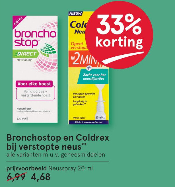 Bronchostop en Coldrex bij verstopte neus" aanbieding bij Etos