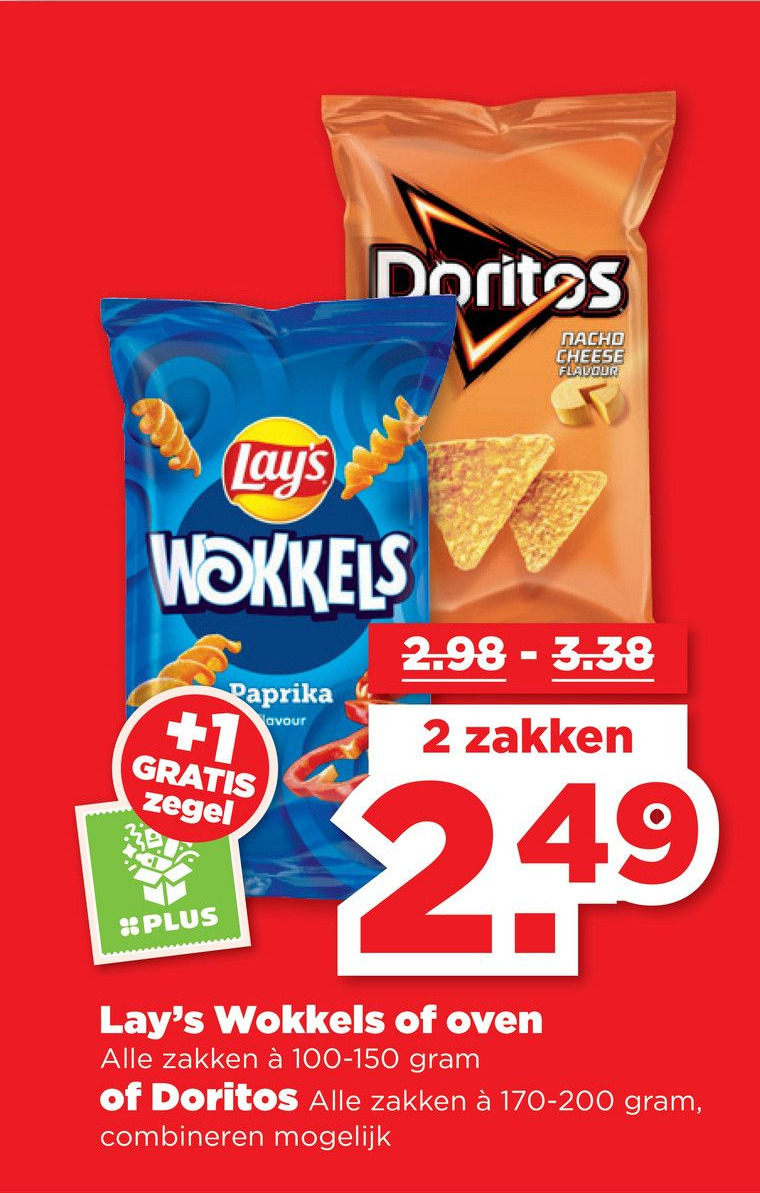 Lay's Wokkels of oven of Doritos aanbieding bij PLUS