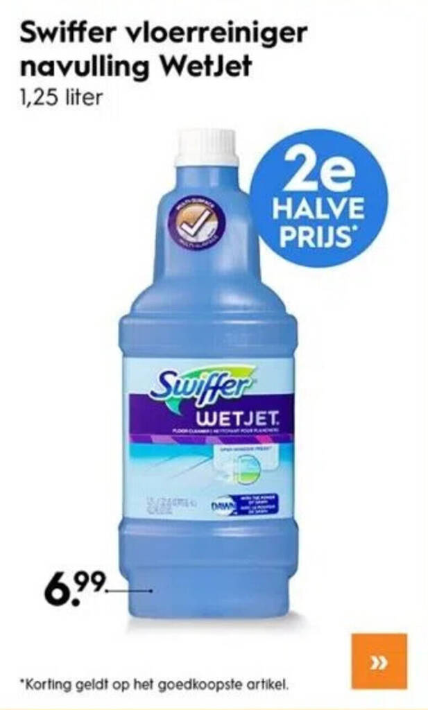 Swiffer vloerreiniger navulling WetJet 1.25 liter aanbieding bij Blokker