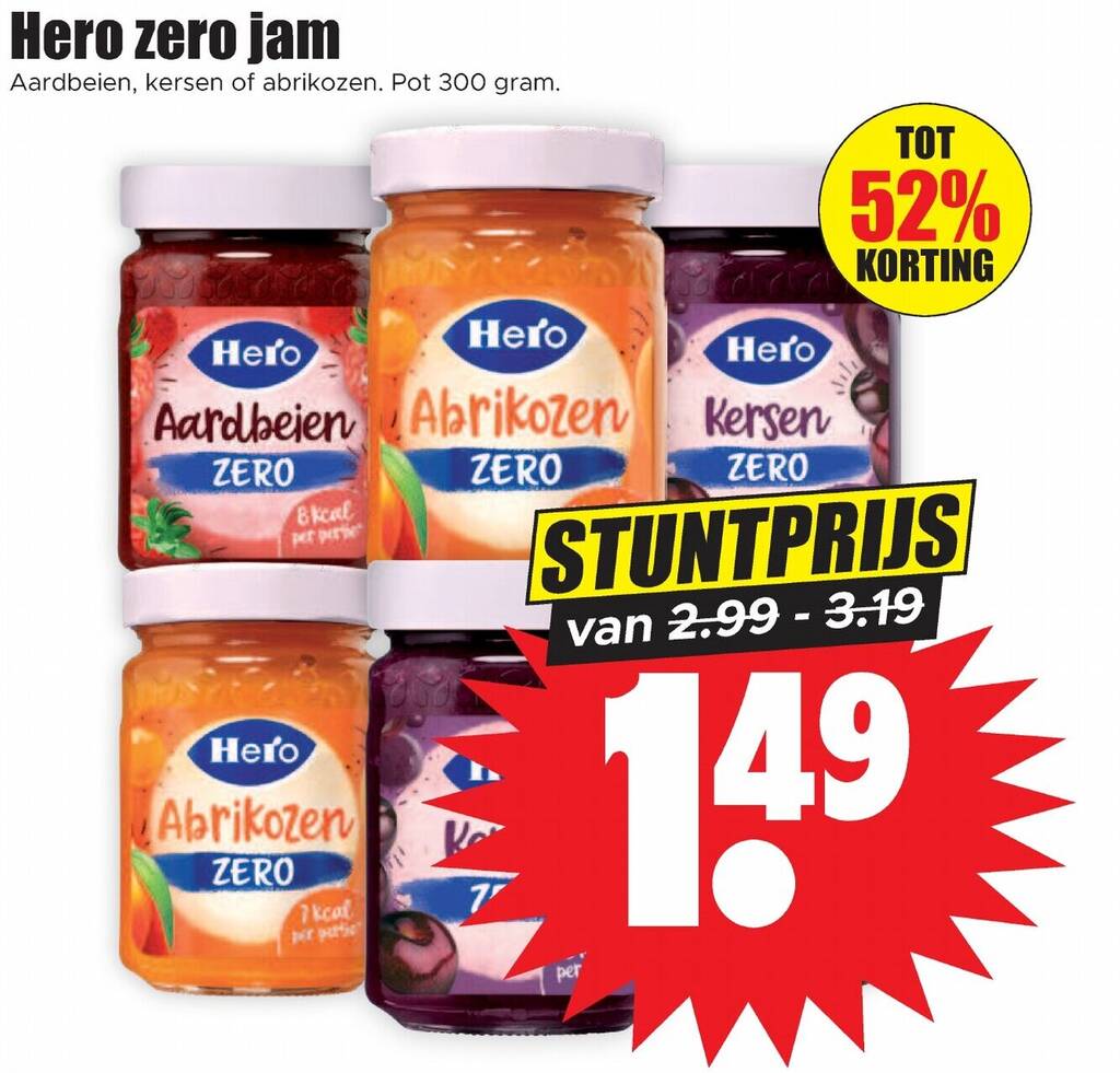 Hero zero jam 300 gram aanbieding bij Dirk